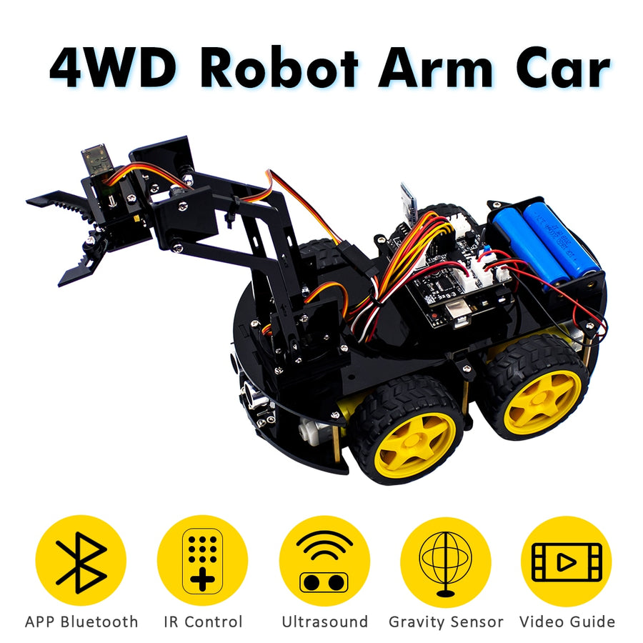 LAFVIN Mechanical 4WD Robot Arm Car Kit for Arduino Robot Car Robot Ar