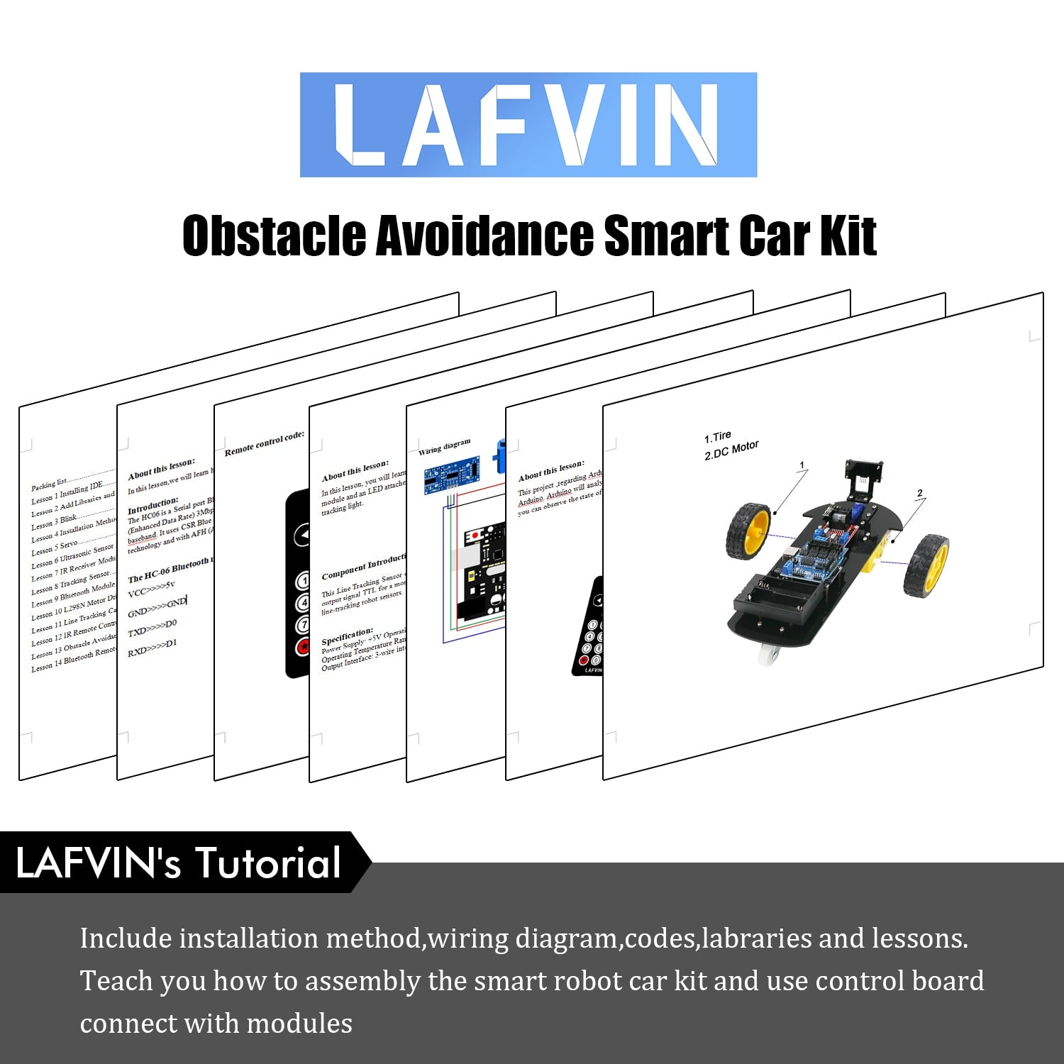 LAFVIN Smart Robot Car 2WD Chassis Kit with Ultrasonic Module, L298N D